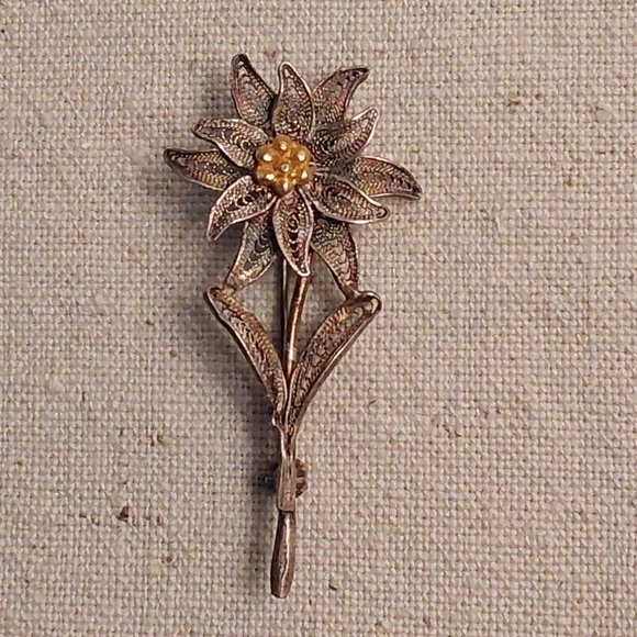 Jewelry | Vintage 80 Silver Gold Filigree Flower Broochpin | Poshmark